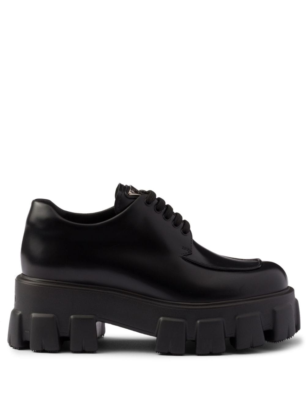Prada Monolith Leather Lace-Up Shoes - Black | Editorialist display picture 1