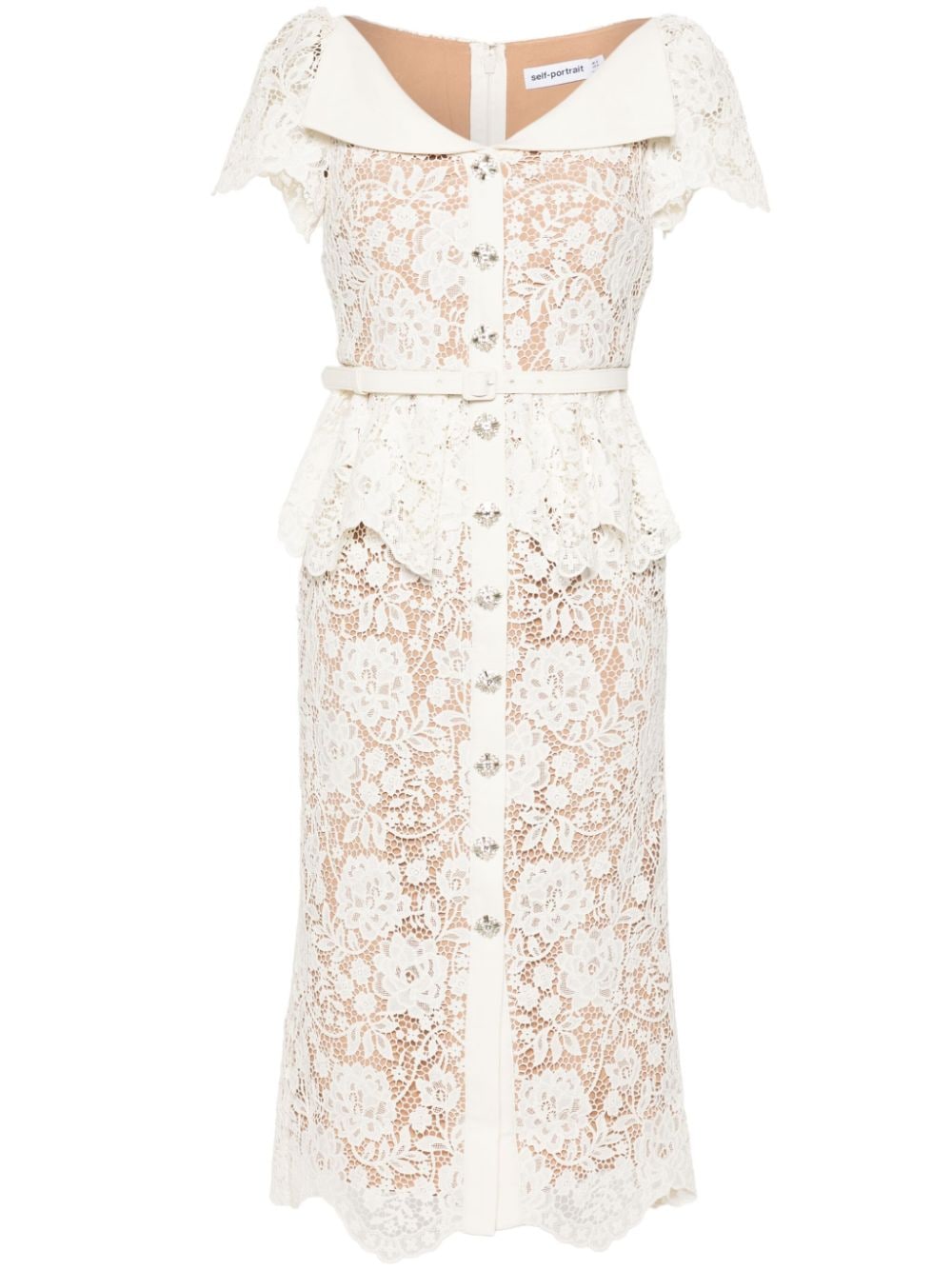 white guipure lace peplum midi dress Sandro Guipure Lace Midi Dress With Bustier Top And Peplum Skirt In Ecru - 20% Off