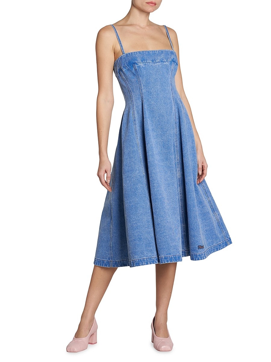Marni Denim Bustier Sleeveless Midi-Dress - Cobalt | Editorialist