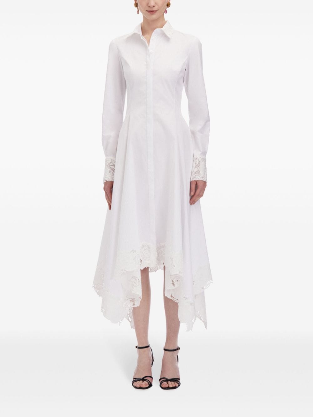 OSCAR DE LA RENTA Floral Guipure Handkerchief Hem Dress