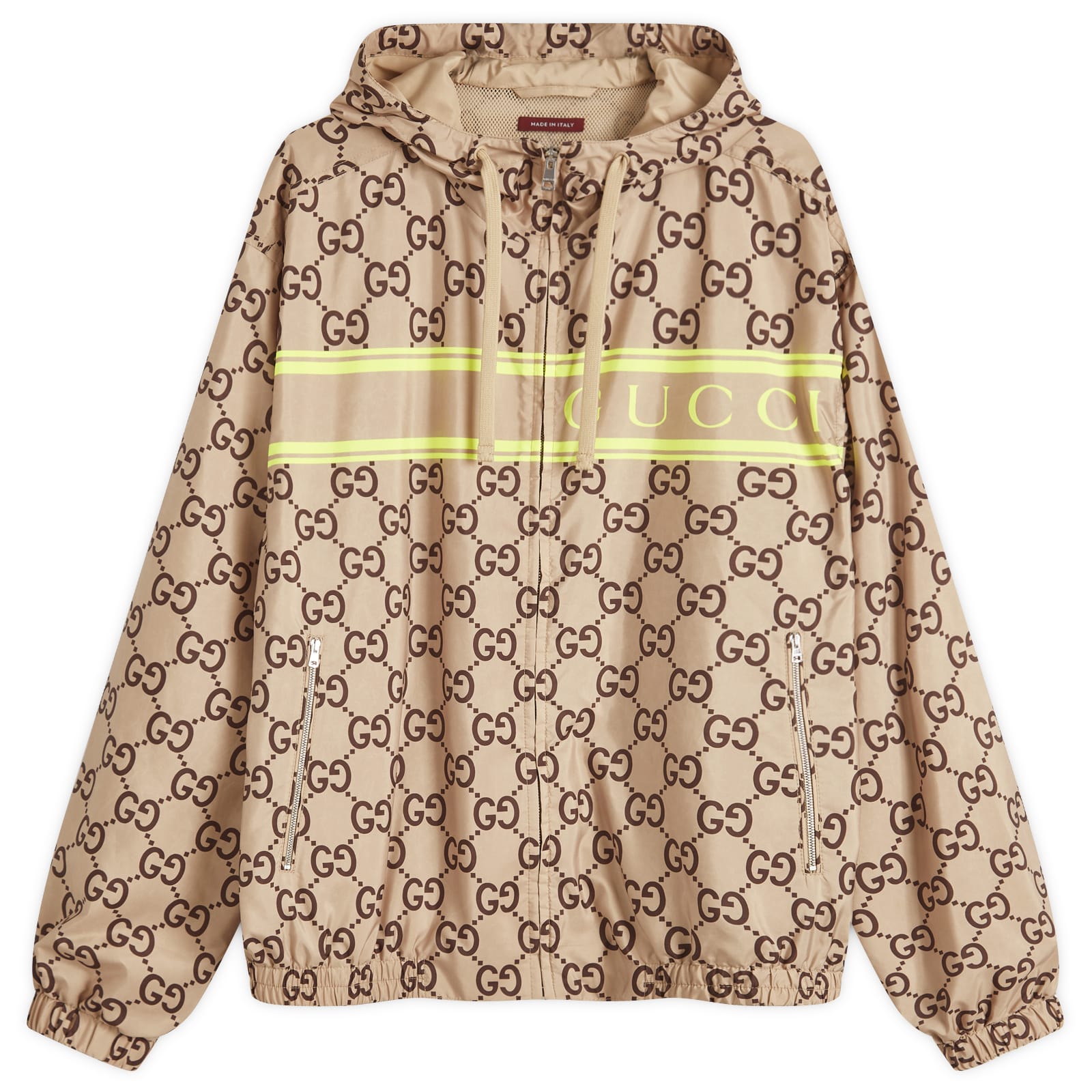 Gucci Gg Monogram Logo Hooded Jacket - Beige | Editorialist