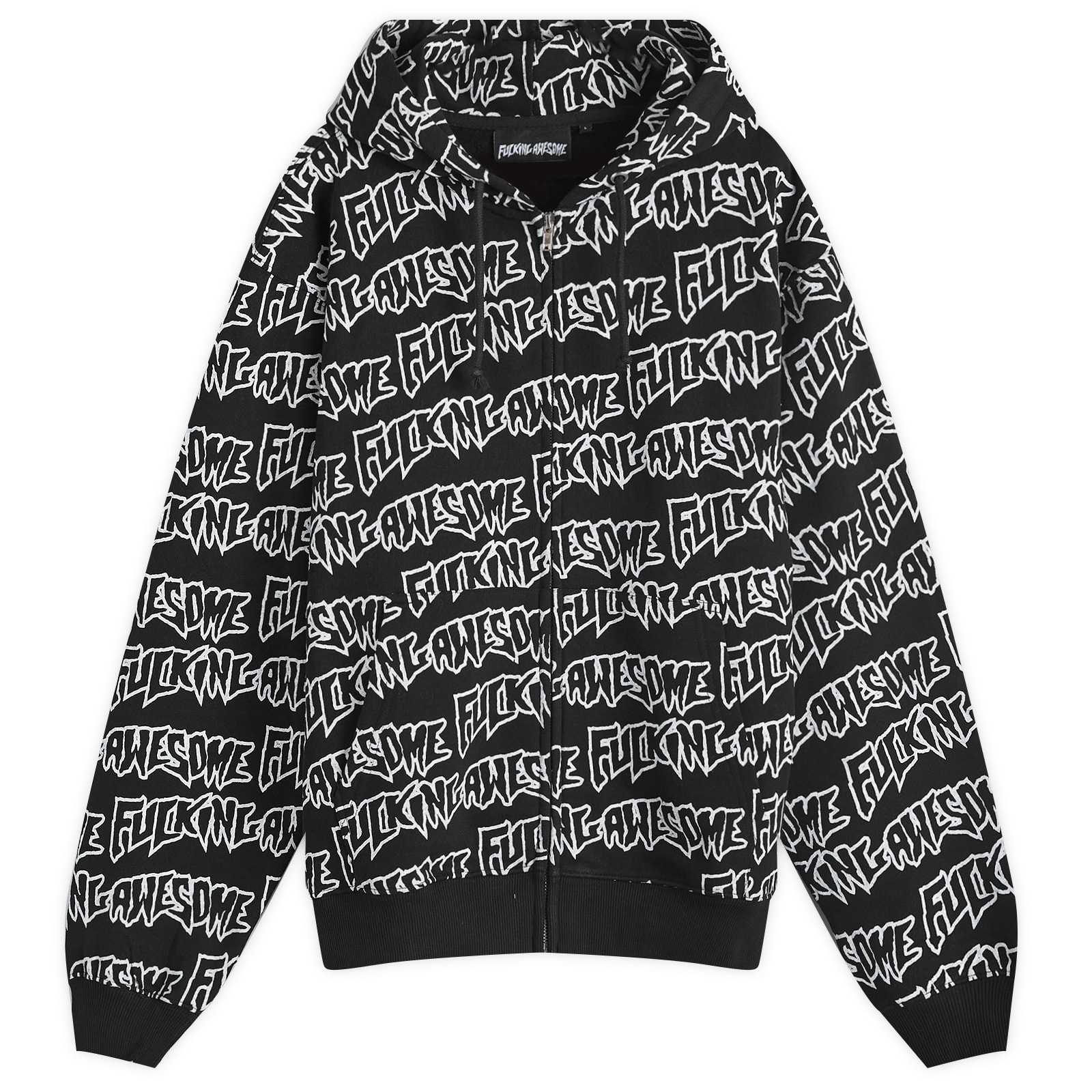 Fucking Awesome Aop Stamp Zipped Hoodie In Black/White - 45% Off