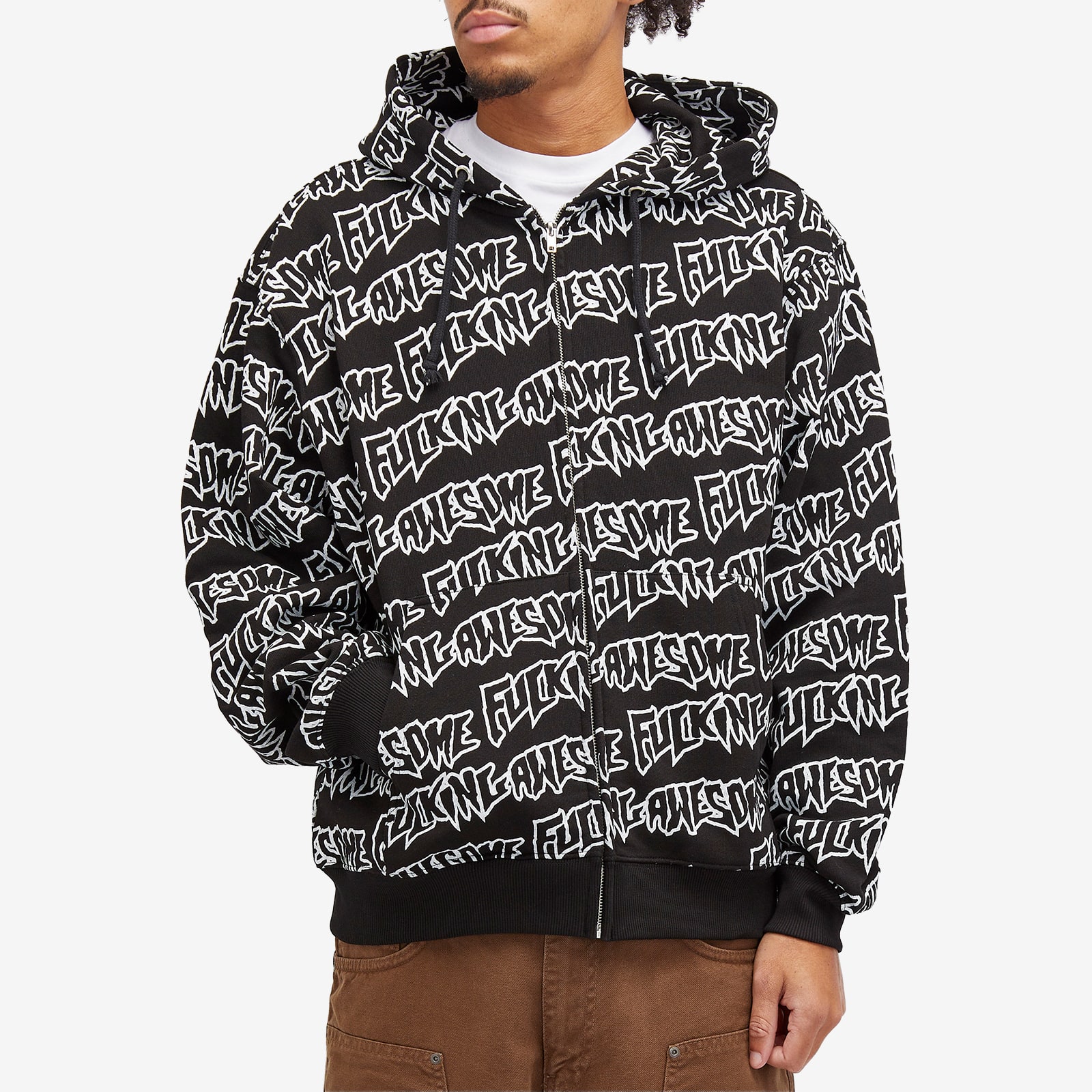 Buy FUCKING AWESOME Aop Stamp Zipped Hoodie - Black/white At 44