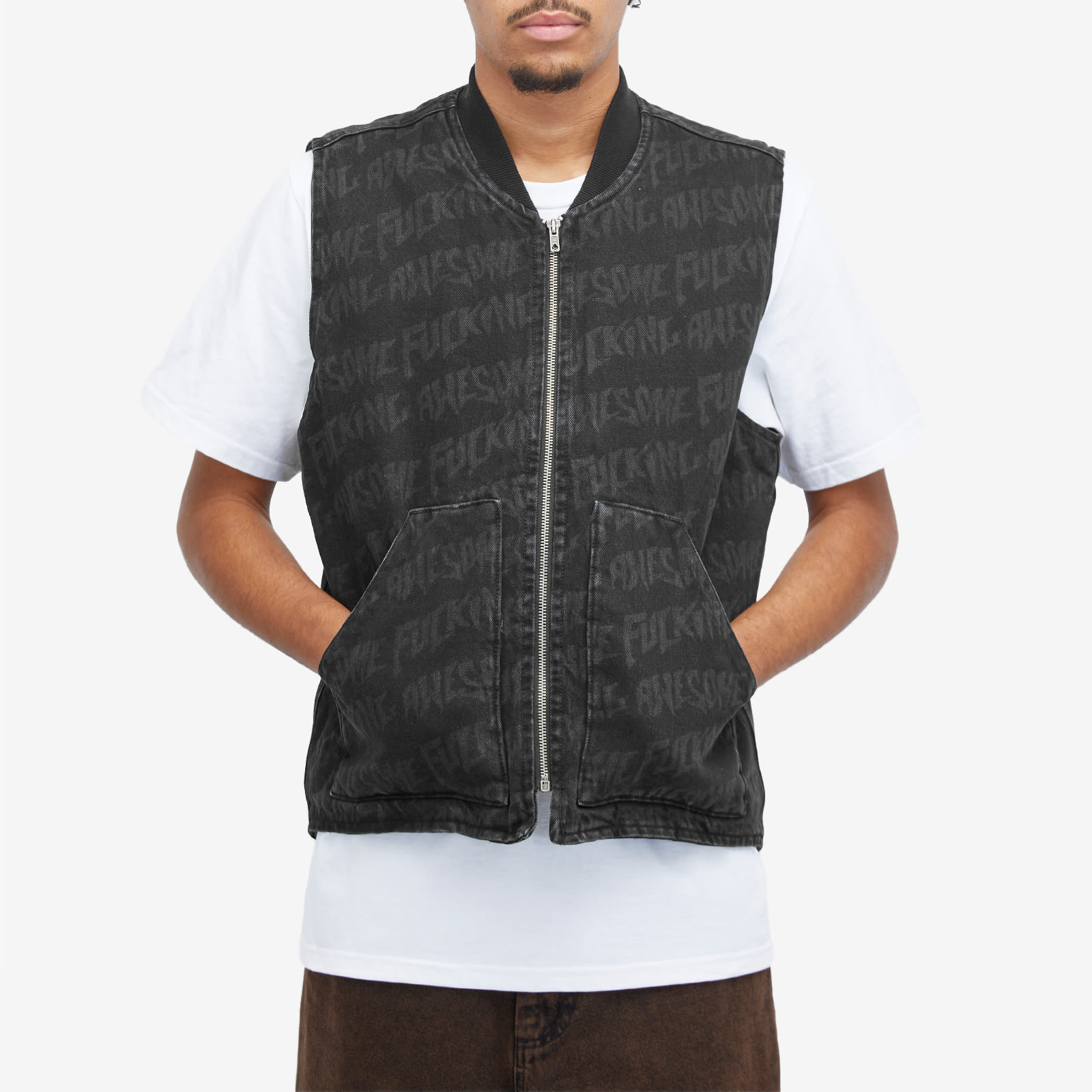 Fucking Awesome Stamp Denim Vest In Black - 50% Off