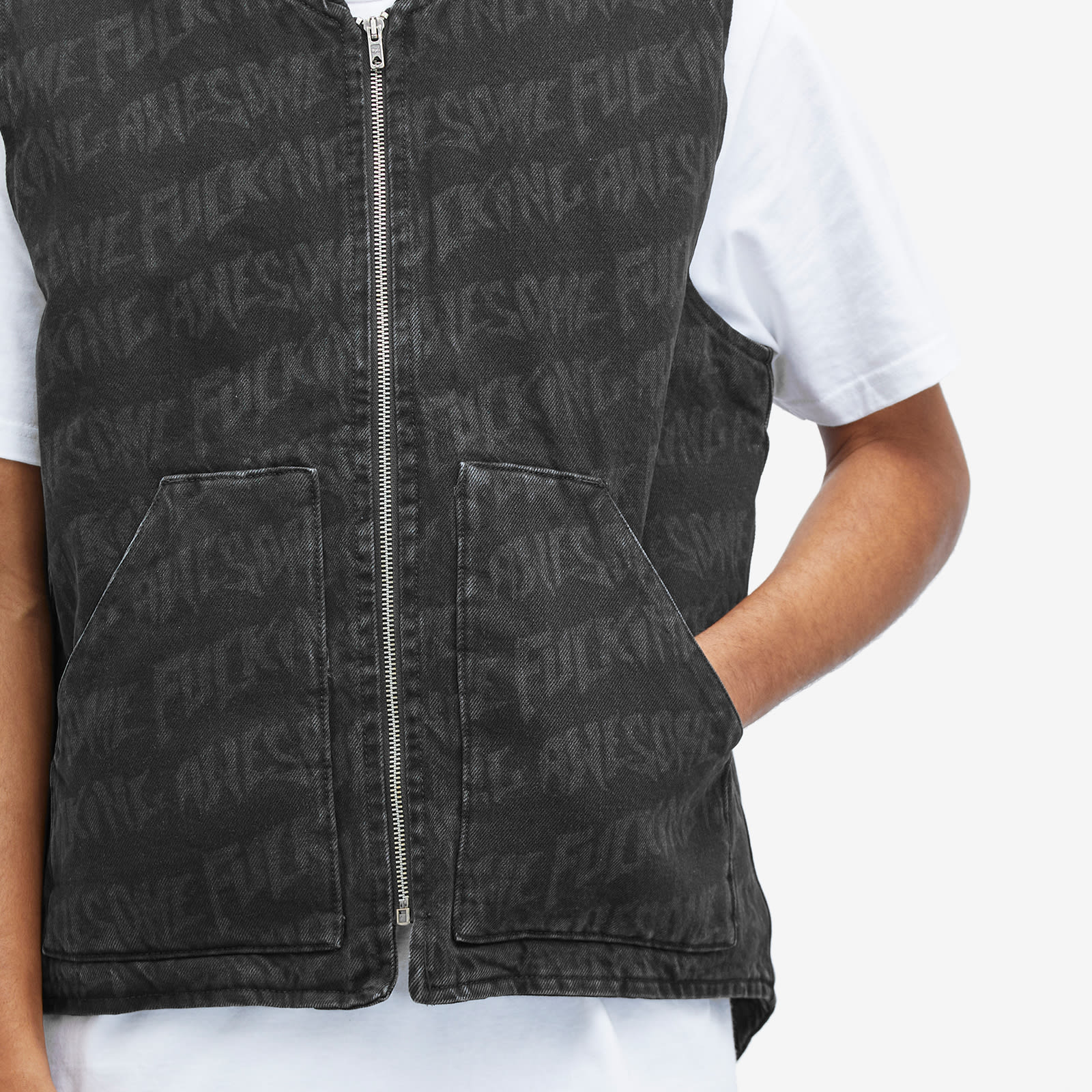 Fucking Awesome Stamp Denim Vest In Black - 50% Off