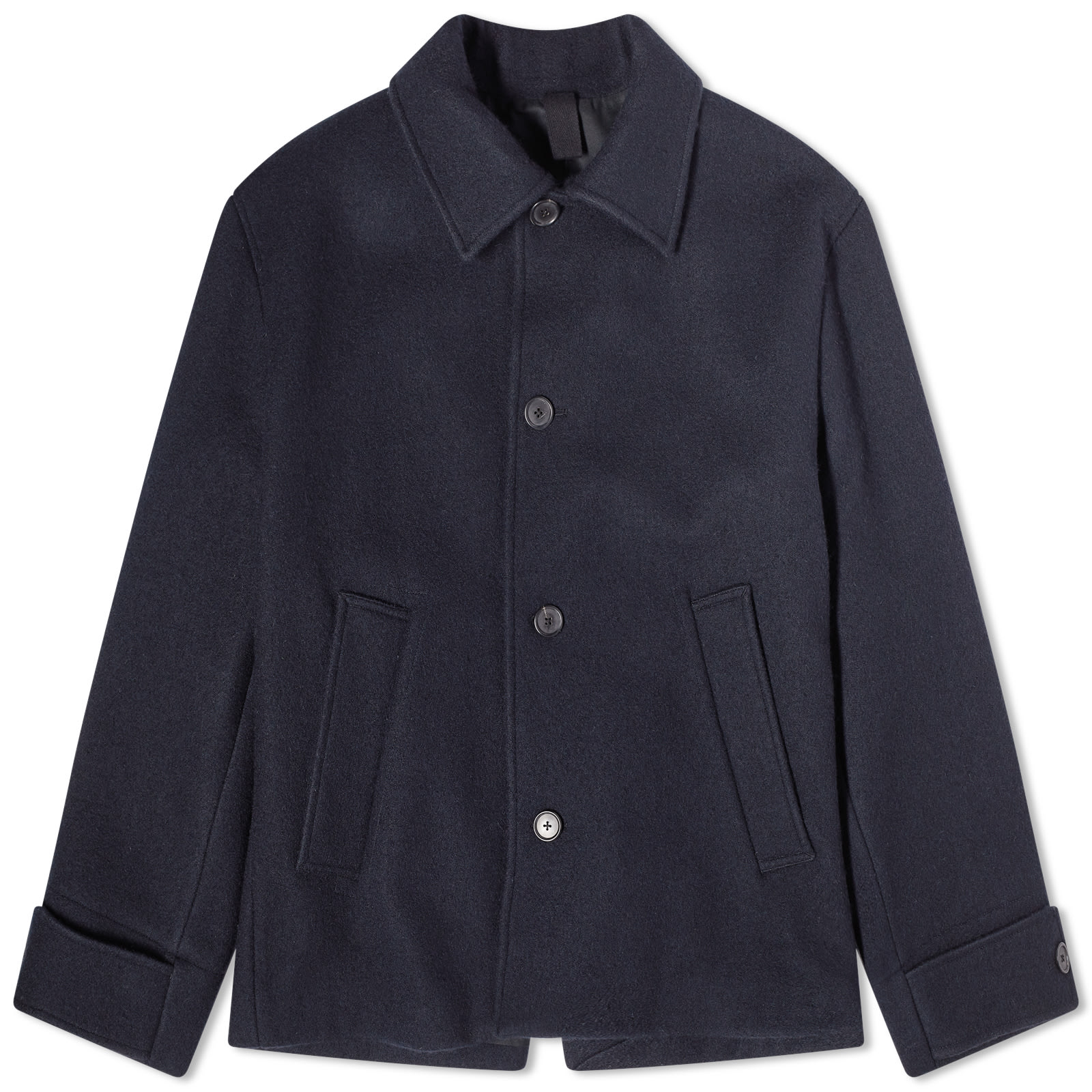 Margaret Howell Offset Placket Wool Coat In Ink - 70% Off