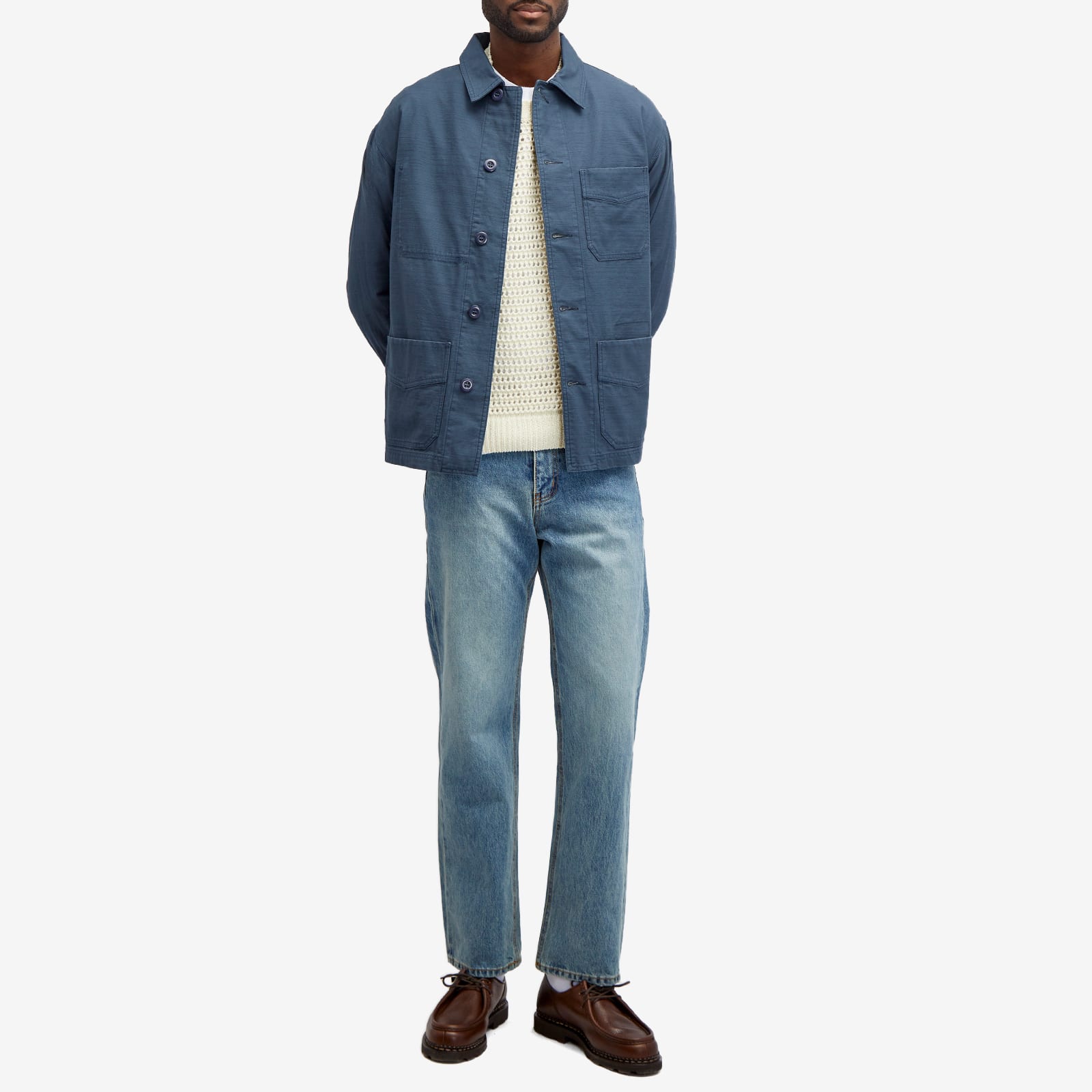 Frizmworks Back Satin French Work Jacket In Blue - 25% Off