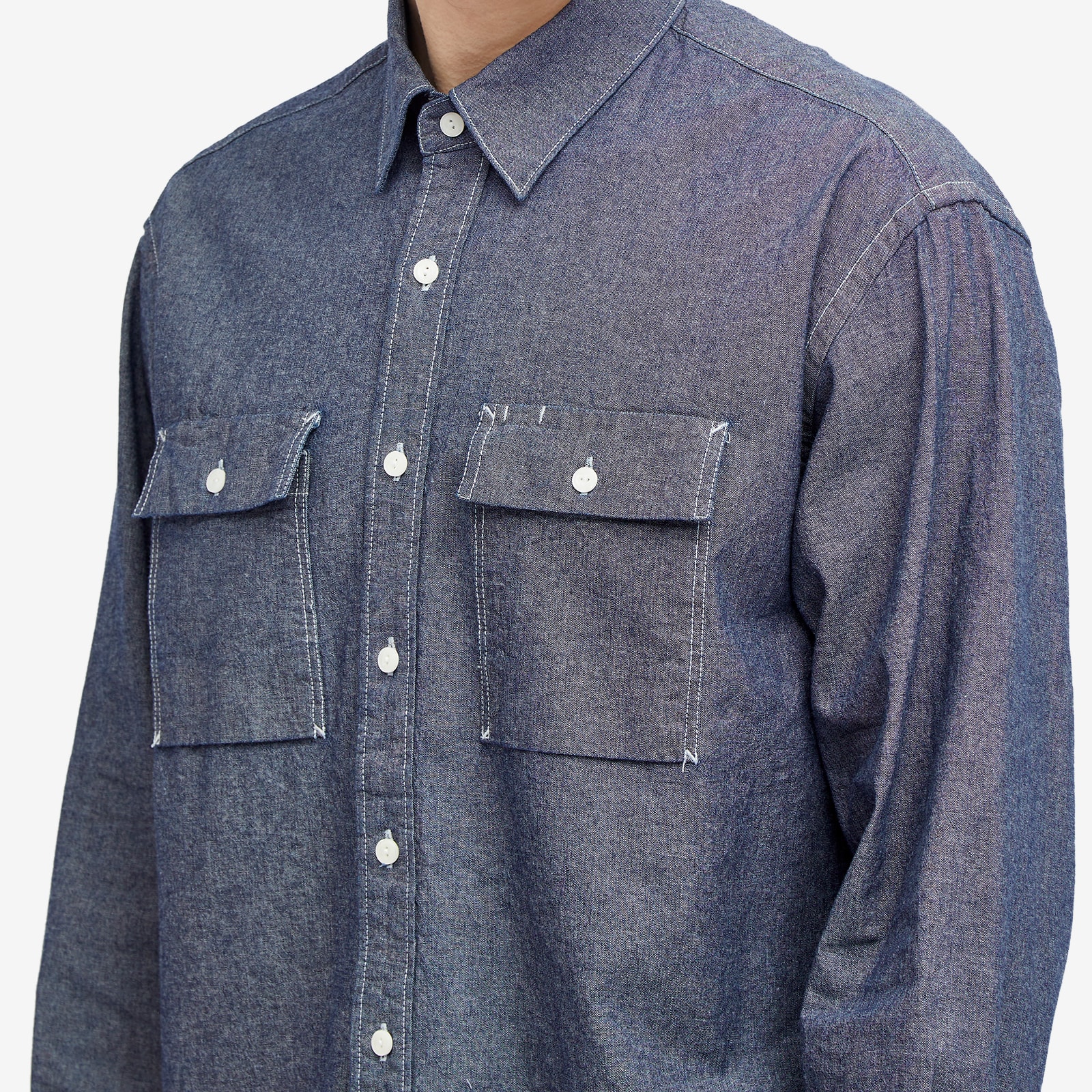 Frizmworks Cigarette Pocket Chambray Shirt In Indigo - 35% Off
