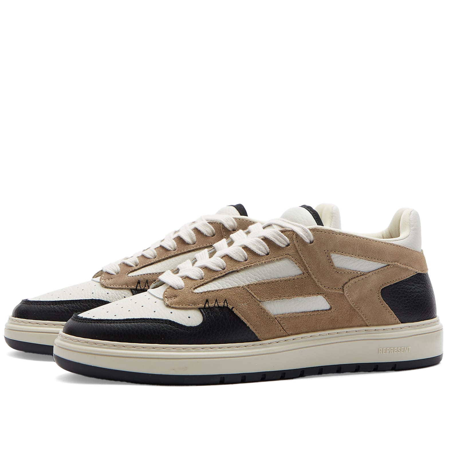 Represent Reptor Leather Sneakers In Hazel White Black 55% Off