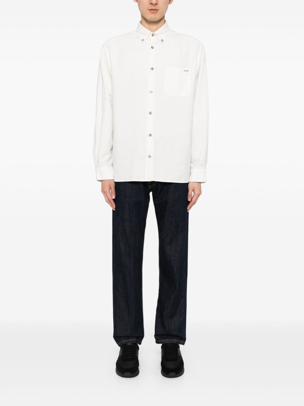A.P.C. logo-embroidered organic cotton shirt