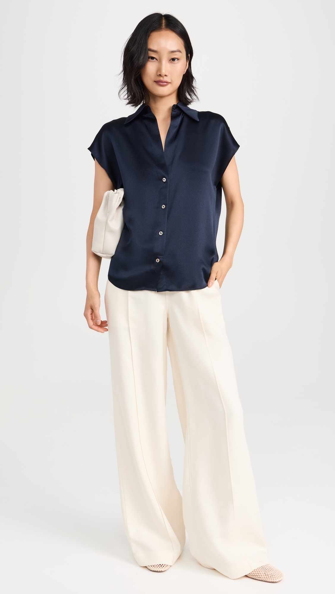 VINCE Cap Sleeve Silk Satin Blouse