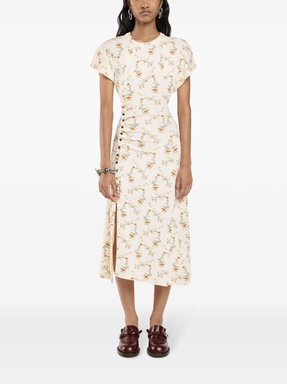 PACO RABANNE Rabanne Floral-Print Ruched Midi Dress
