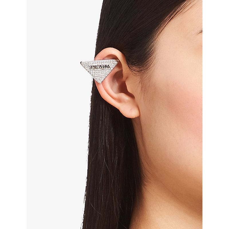 Prada Left Logo Earring Blue Used Women #280503P35B Prada Left Logo Earring Blue Used Women #280503P35B main image 4