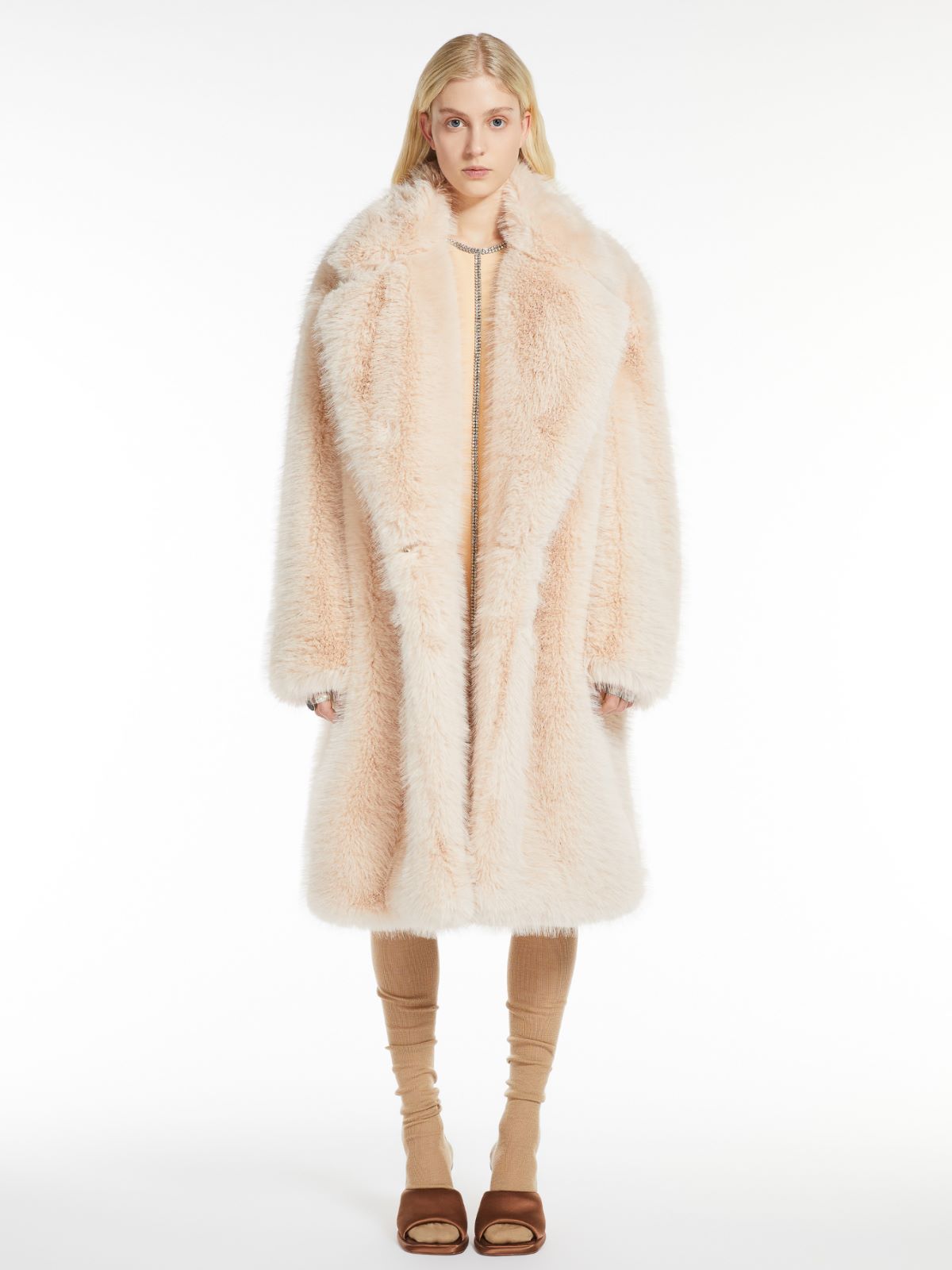 Max Mara Faux Fur Coat Pink Editorialist