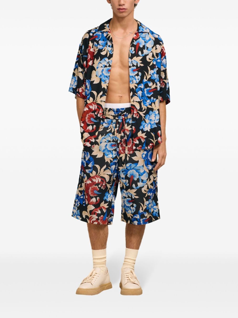 AMI Floral-Print Elasticated Waist Shorts