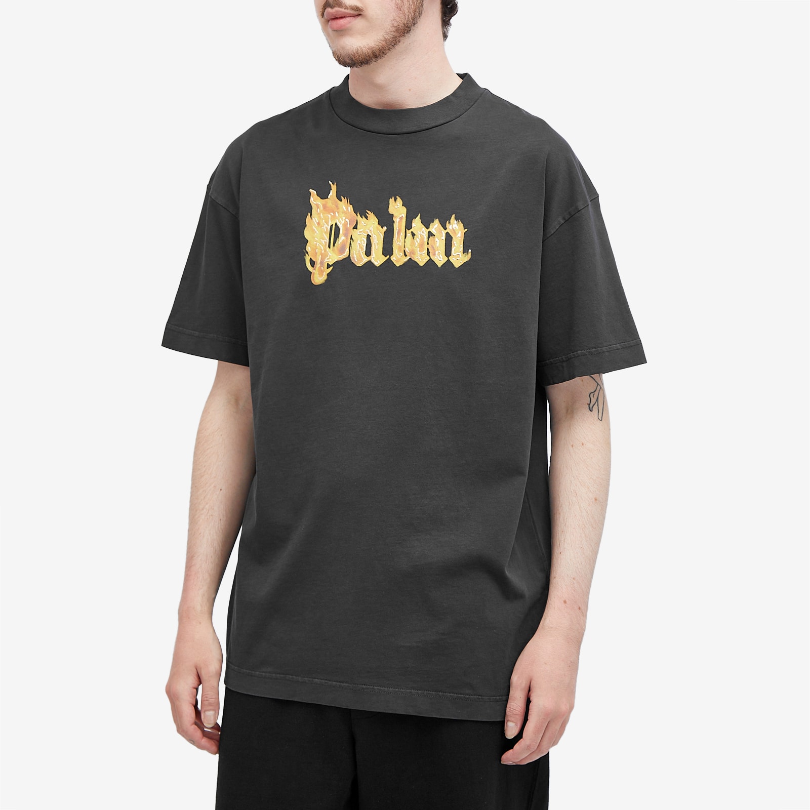 Palm Angels Burning Palm' Cotton Oversize T-Shirt In Black Palm Angels Burning Palm' Cotton Oversize T-Shirt In Black