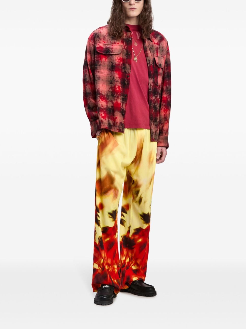 PALM ANGELS logo-print plaid shirt