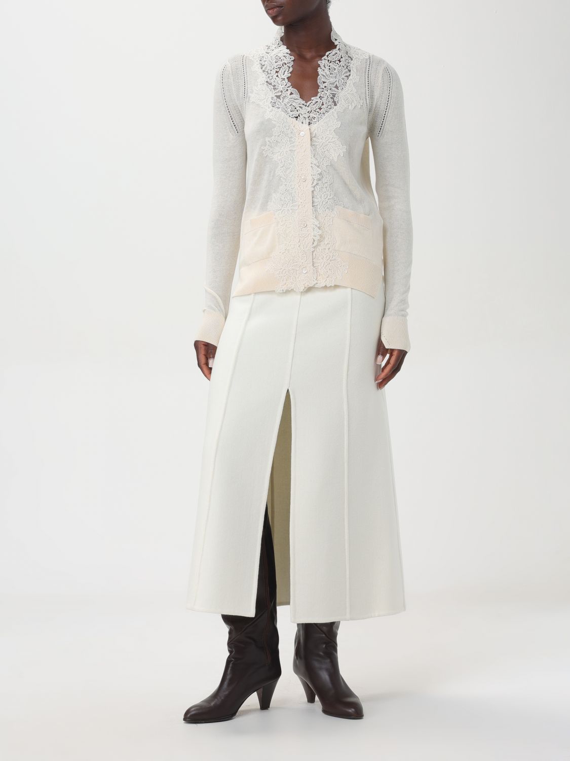 Ermanno Scervino Lace Trimmed Cardigan In Natural - 48% Off