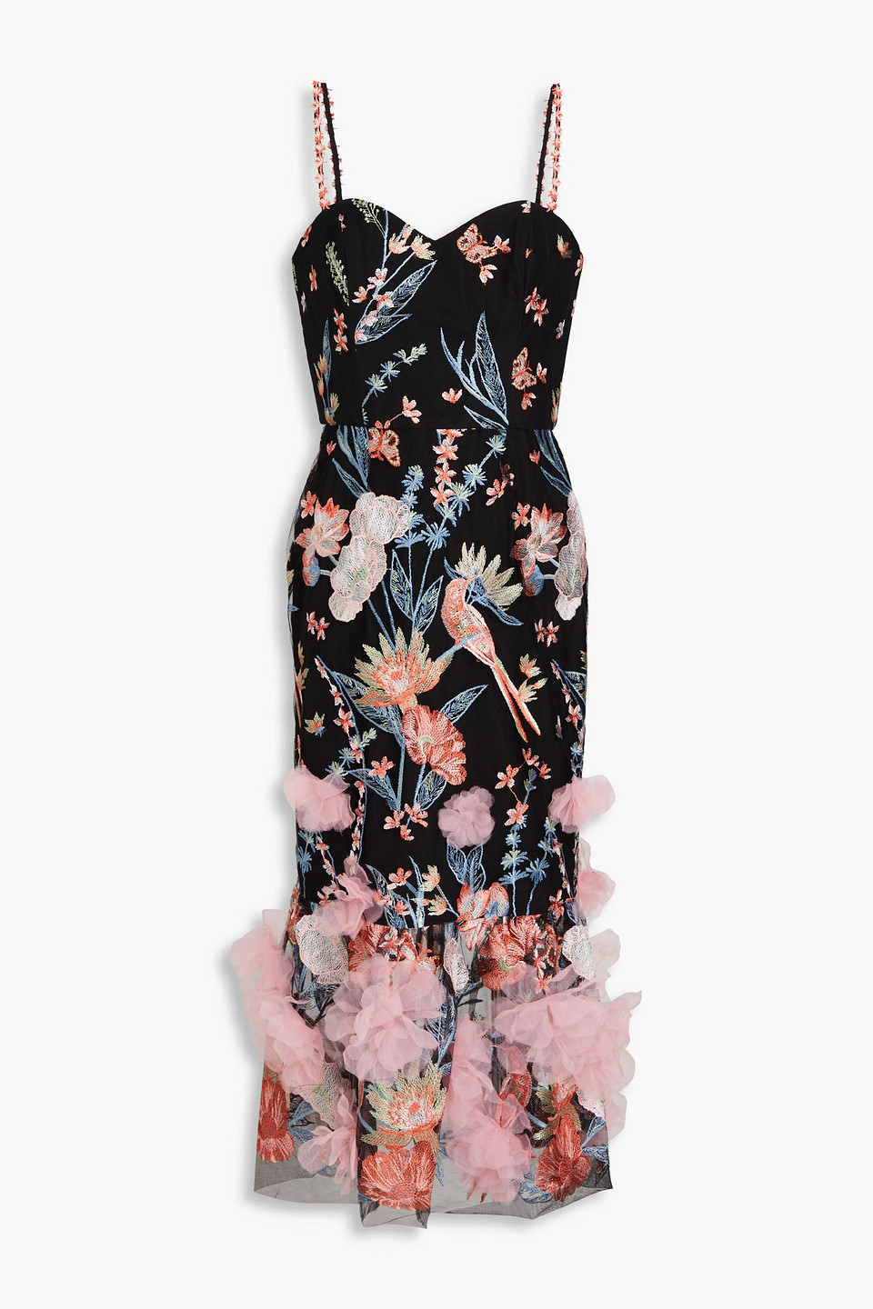 marchesa notte multi embroidered midi dress Botanical Embroidered Midi Dress