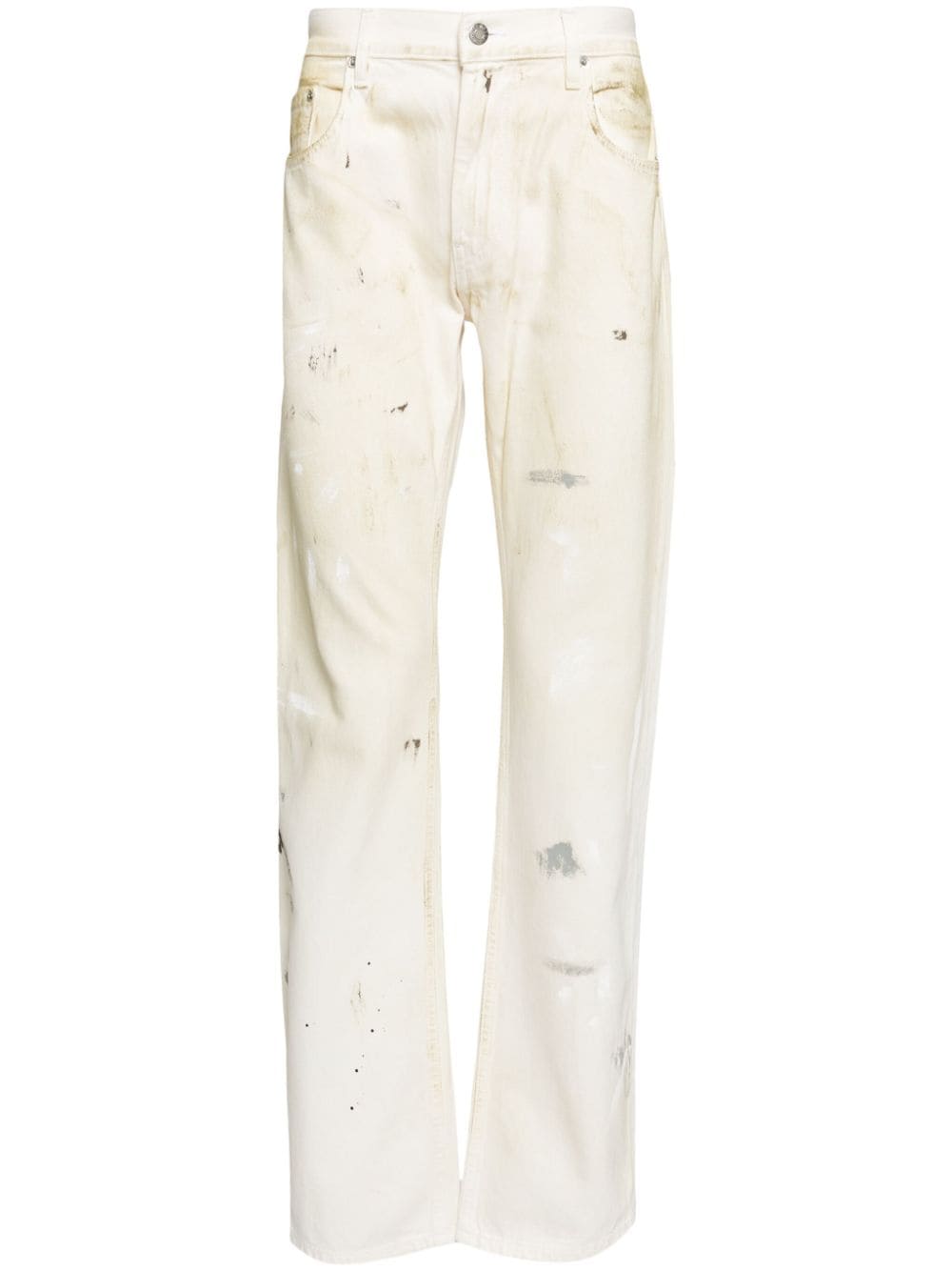 パンツ Helmut Lang White Paint Denim Pants 29 Helmut Lang Low-Rise Jeans With Paint Splatter - Ecru Painter