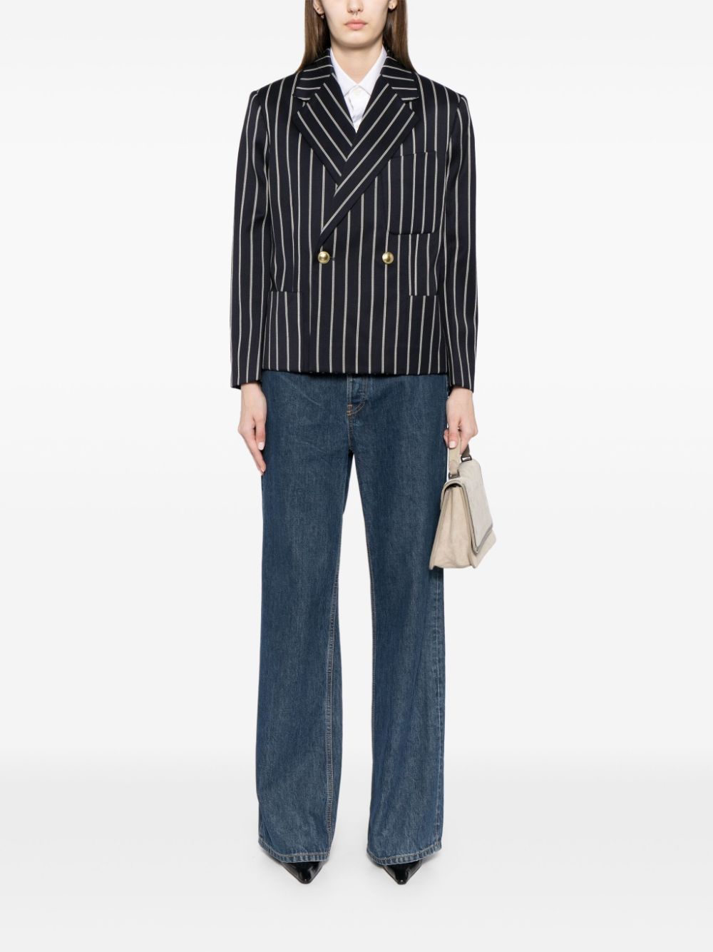 VICTORIA BECKHAM Victoria Beckham Cropped Double-Breasted Striped Jacket