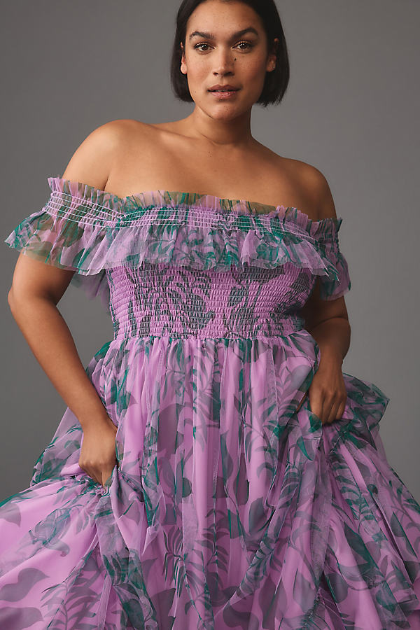 hutch short sleeve off the shoulder smocked midi dress Hutch Stockton Off-the-Shoulder Midi-Dress