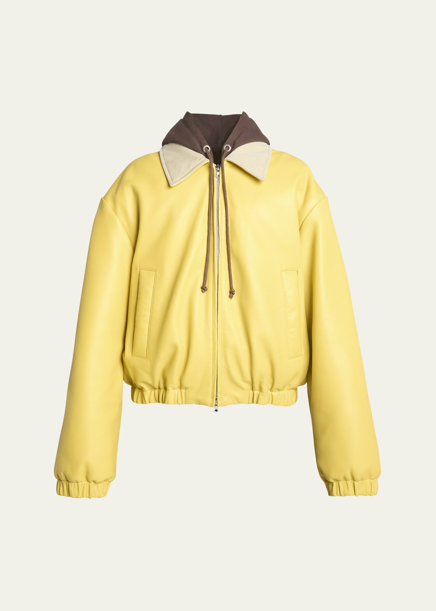 Meryll Rogge Leather Bomber Jacket With Detachable Hood - Yellow 