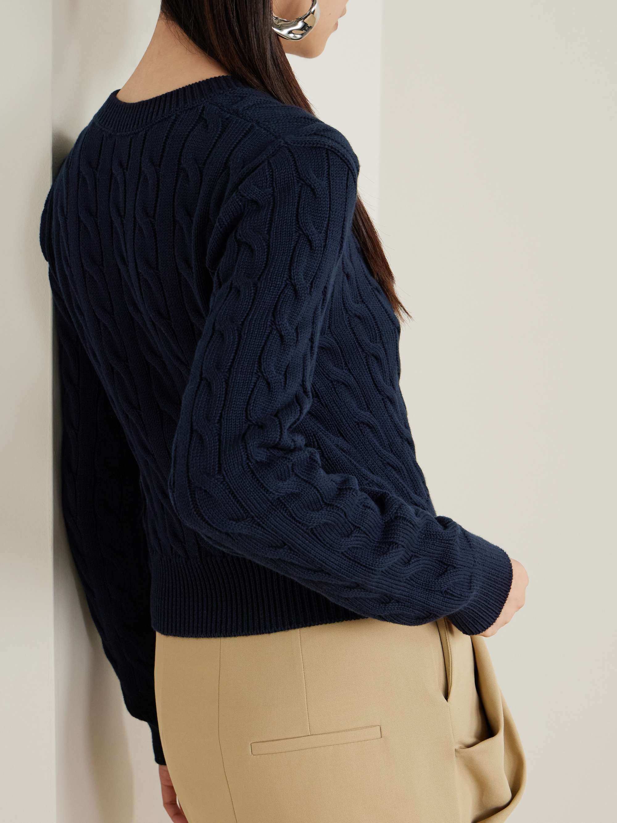 Loewe Logo-Embroidered Cropped Cable-Knit Sweater In Blue - 40
