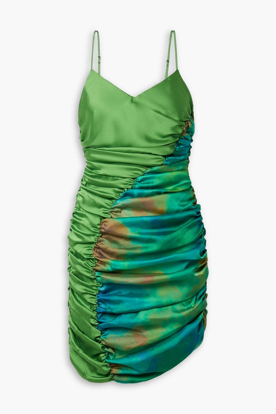 Ahluwalia Jade Ruched Printed Satin-twill Mini Dress - Women - Green Dresses - UK 10