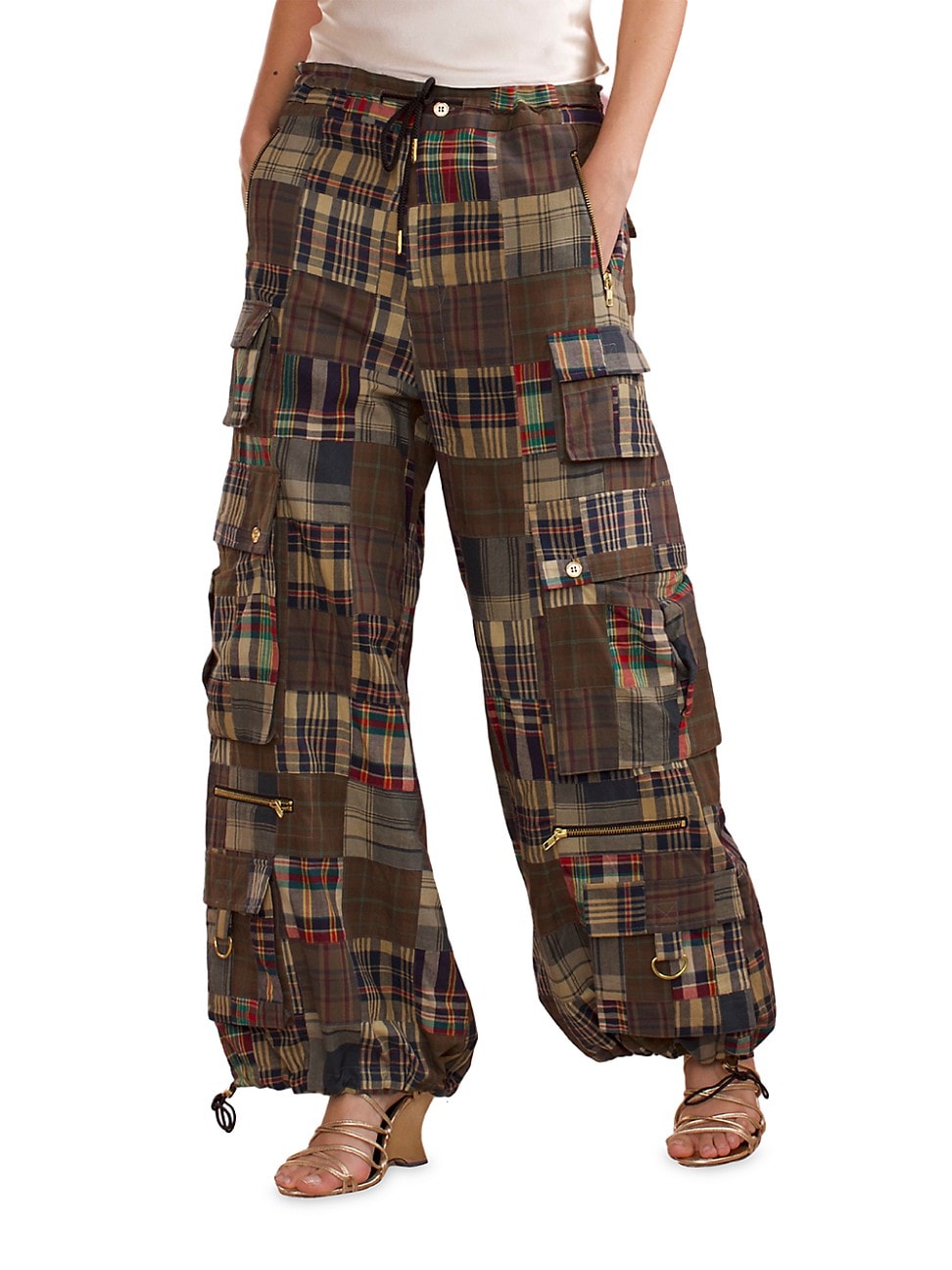 Cynthia Rowley Madras Patchwork Cargo Pants Plaid Editorialist