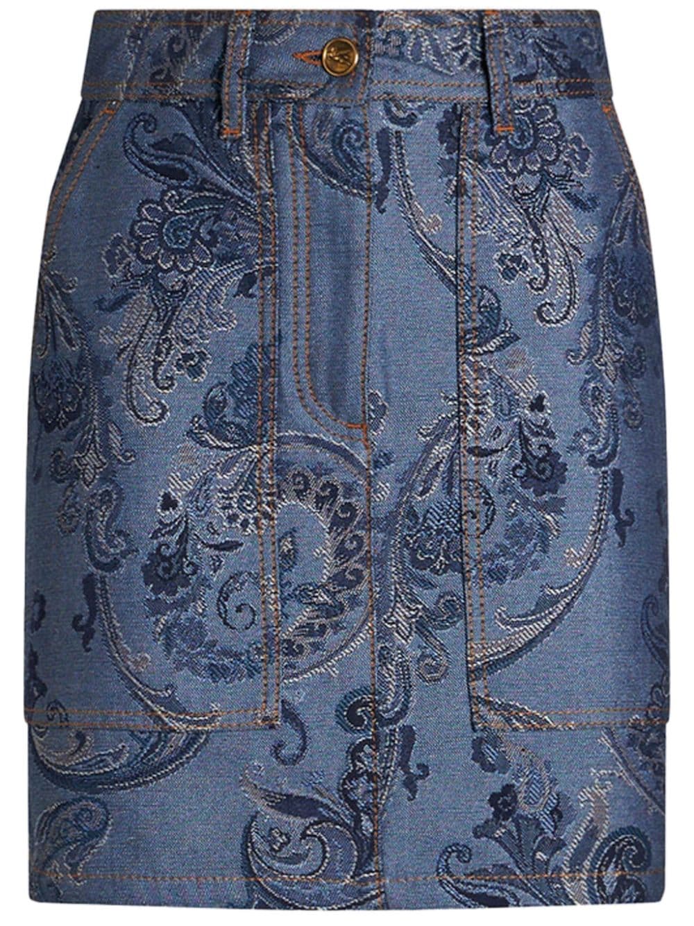 etro denim jacquard mini dress Etro Denim-Jacquard Mini Dress In Blue - 50% Off