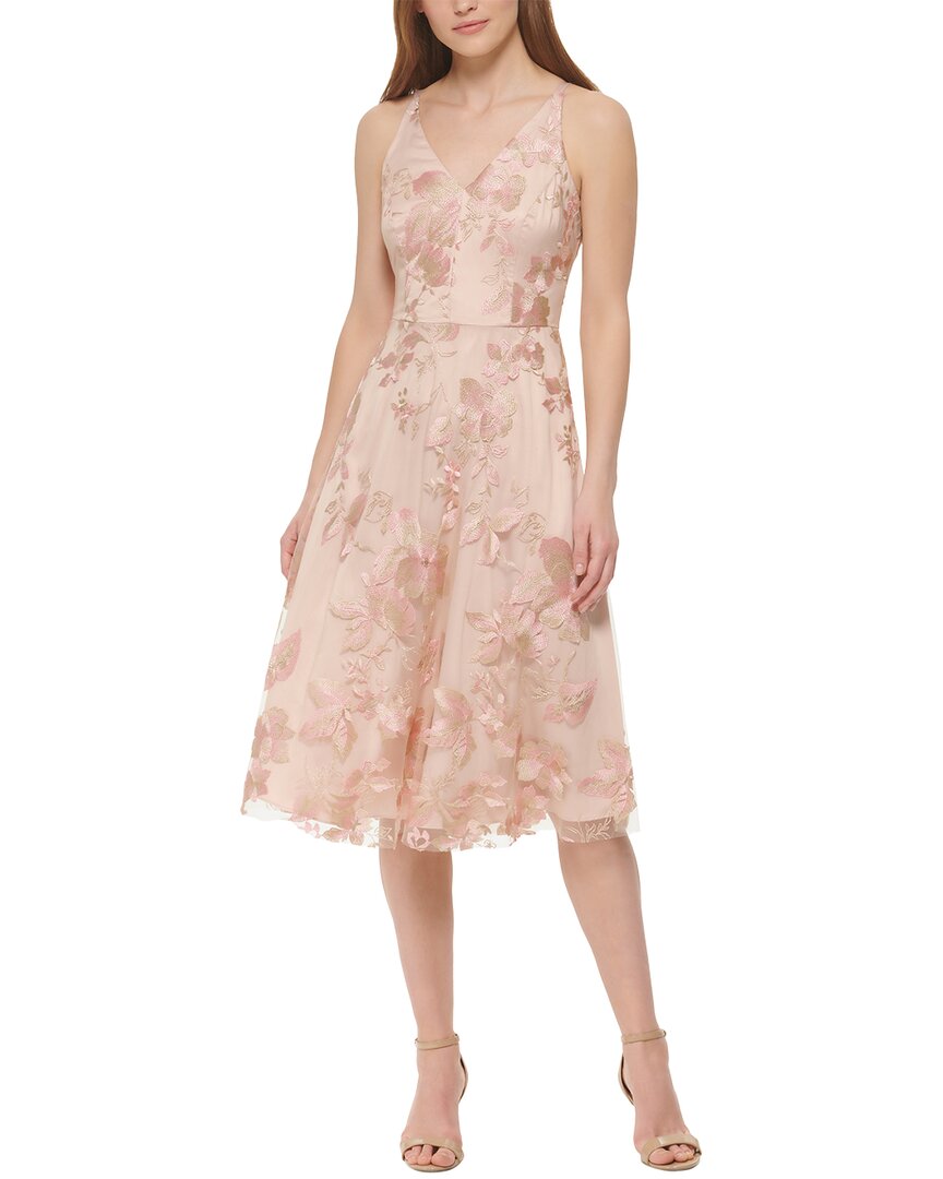 Vince Camuto Embroidered Mesh Midi Dress In Pink - 69% Off | Editorialist