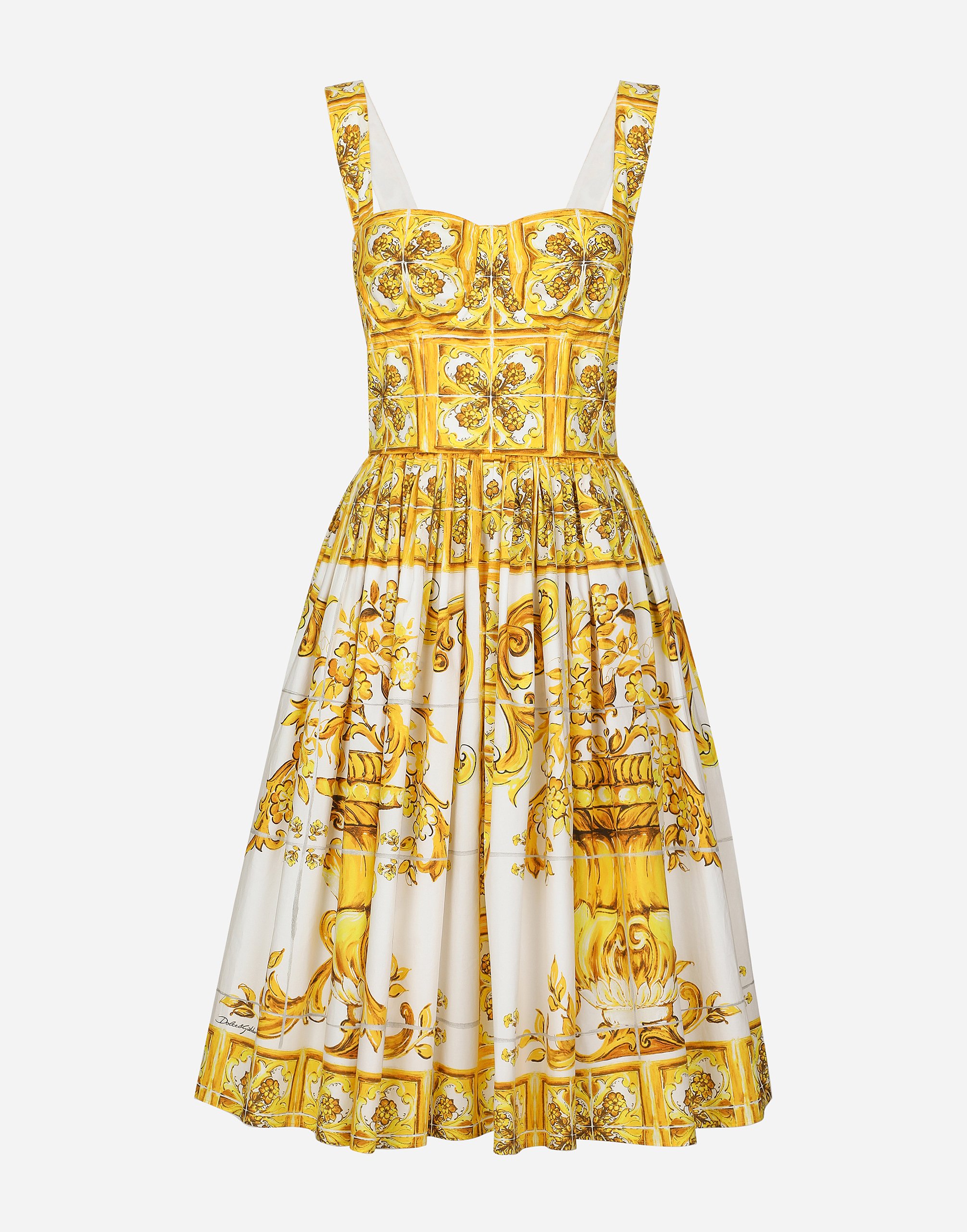 Buy Dolce & Gabbana Majolica Flared Cotton Dress - Yellow At 70% Off