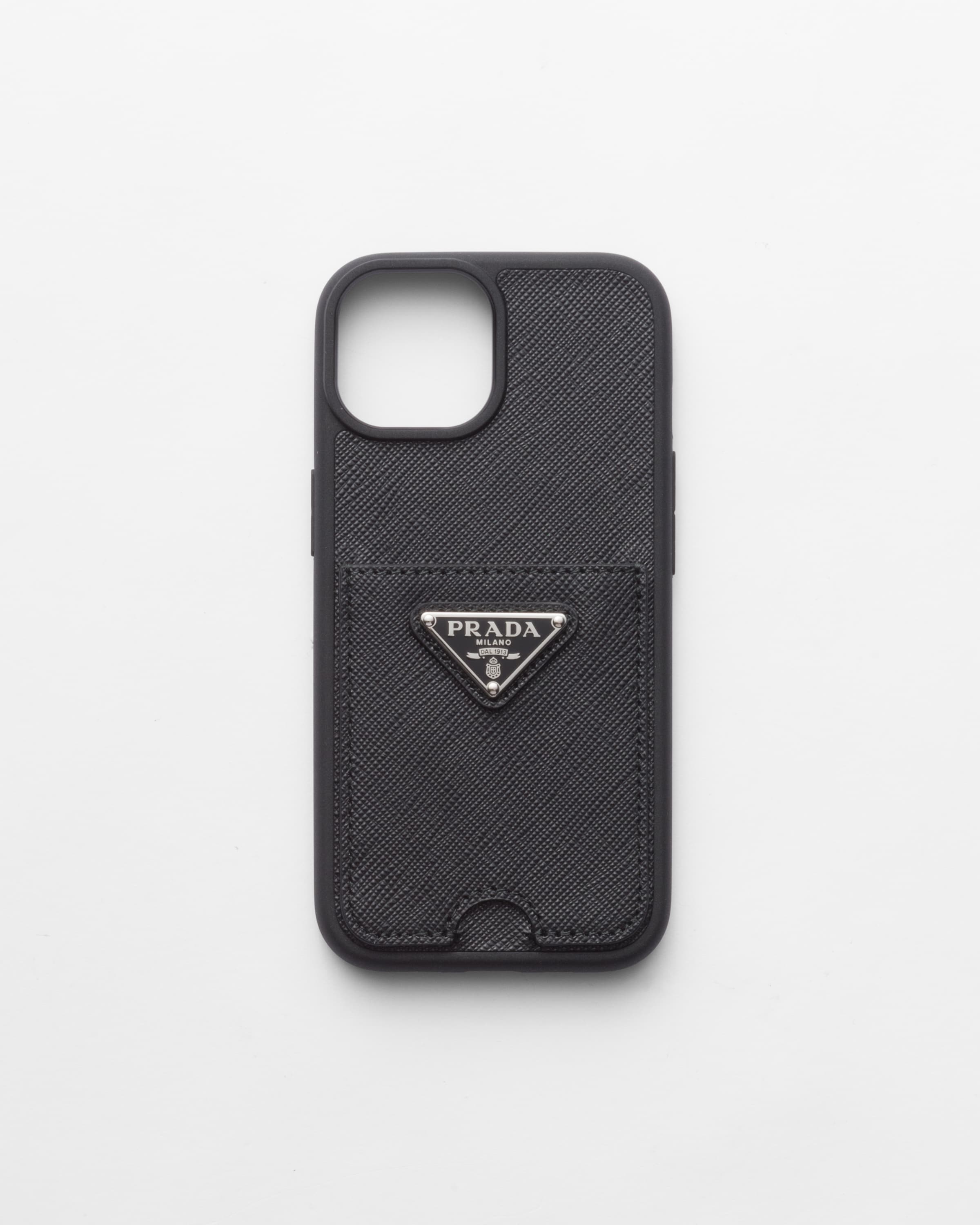 Prada Saffiano Leather Cover For Iphone 15 - Black | Editorialist