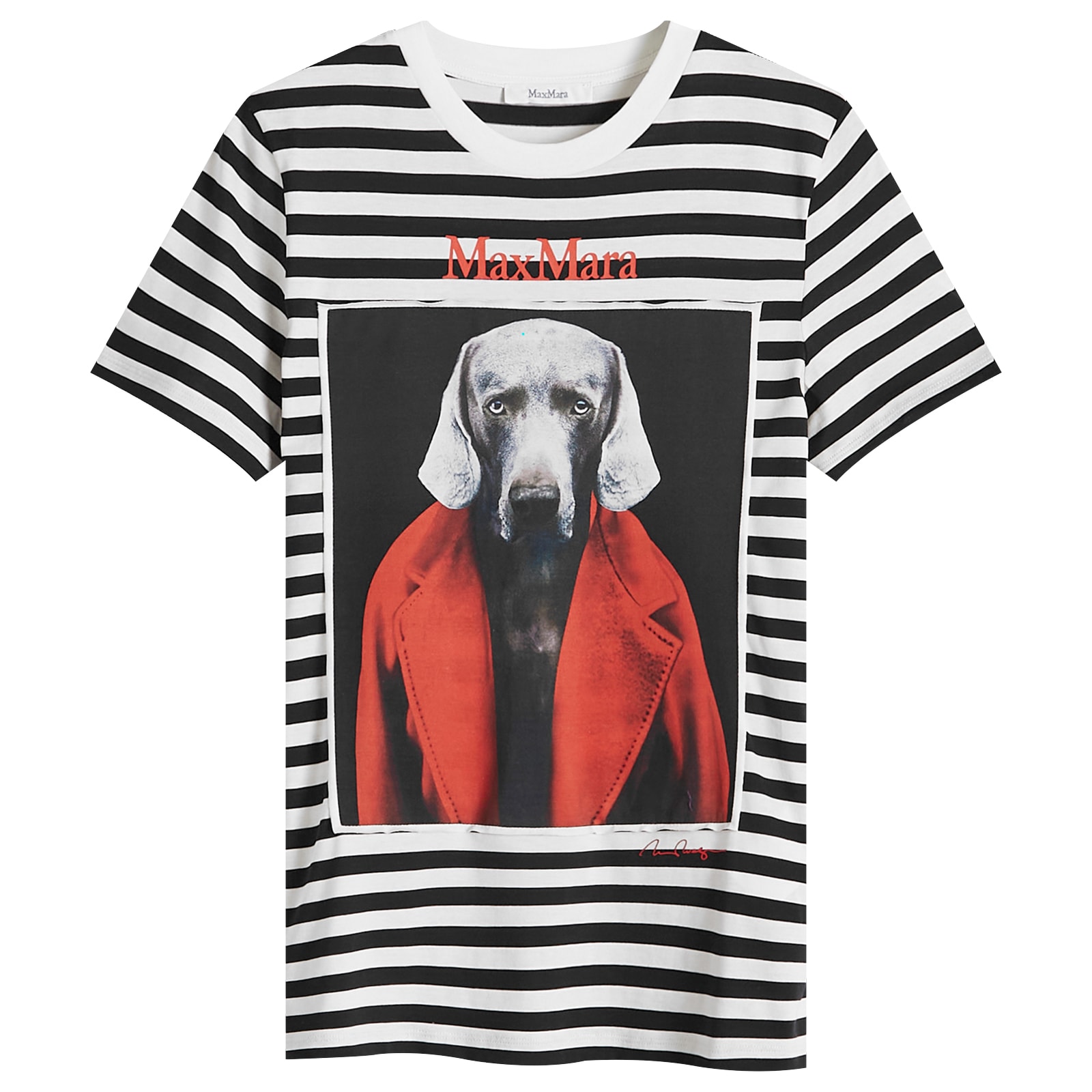 Max Mara Striped T-Shirt With Dog Graphic In Vanilla 50% Off