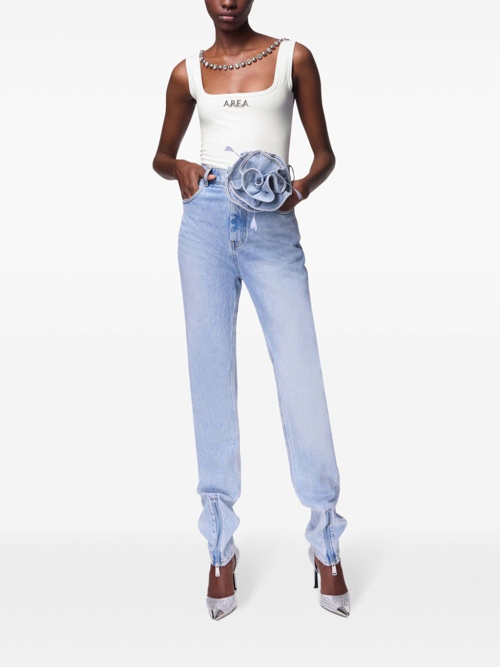 AREA AREA Flower Corsage Ankle-Zip Jeans