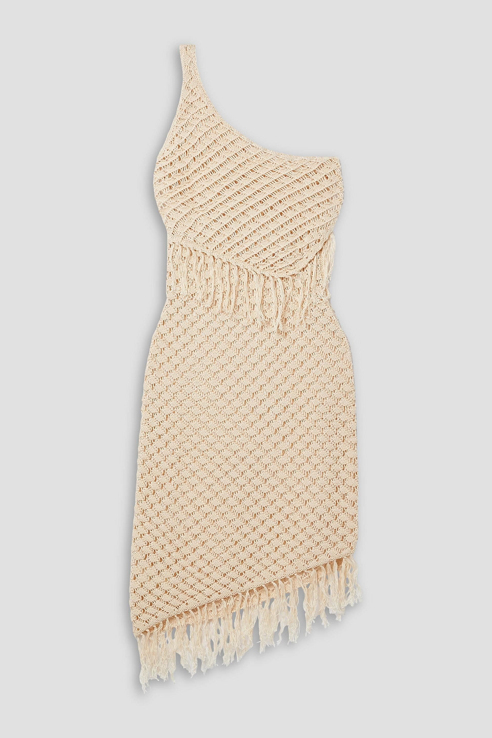 Savannah Morrow Canaria Oneshoulder Fringed Crocheted Pima Cotton Mini Dress  In Cream - 85% Off | Editorialist
