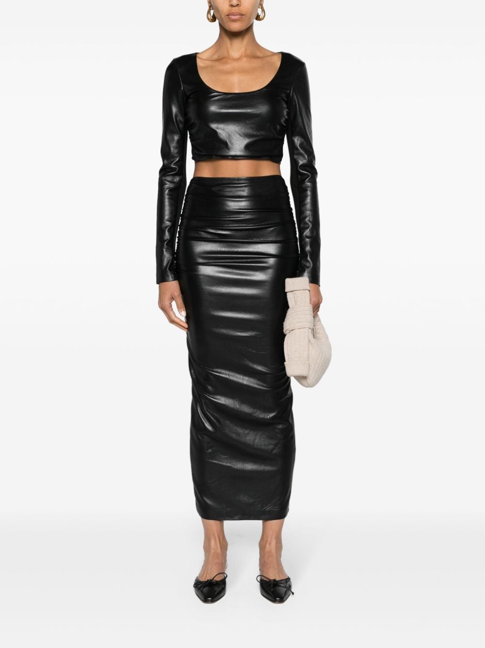NANUSHKA Nanushka Hester Ruched Faux Leather Midi Skirt