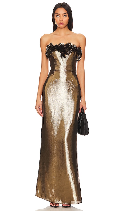 lovers and friends gold dress Lovers And Friends Seraphina Gown In Metallic - Gold