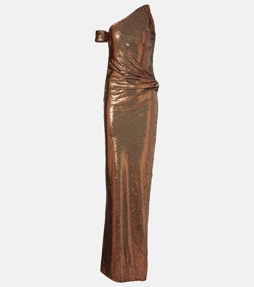 Buy THE NEW ARRIVALS ILKYAZ OZEL Lizette Sequined One-shoulder Gown - Gold  At 30% Off | Editorialist