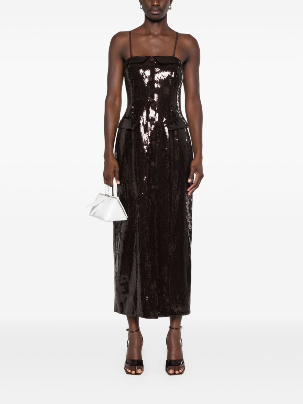 Remain Birger Christensen Sequinned Midi Dress - Brown | Editorialist Remain Birger Christensen Sequinned Midi Dress - Brown | Editorialist
