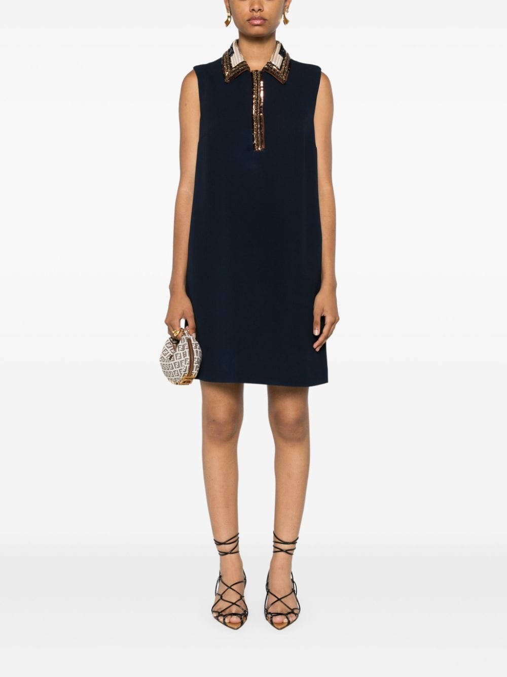 FENDI Sequined Trim Polo Mini Dress