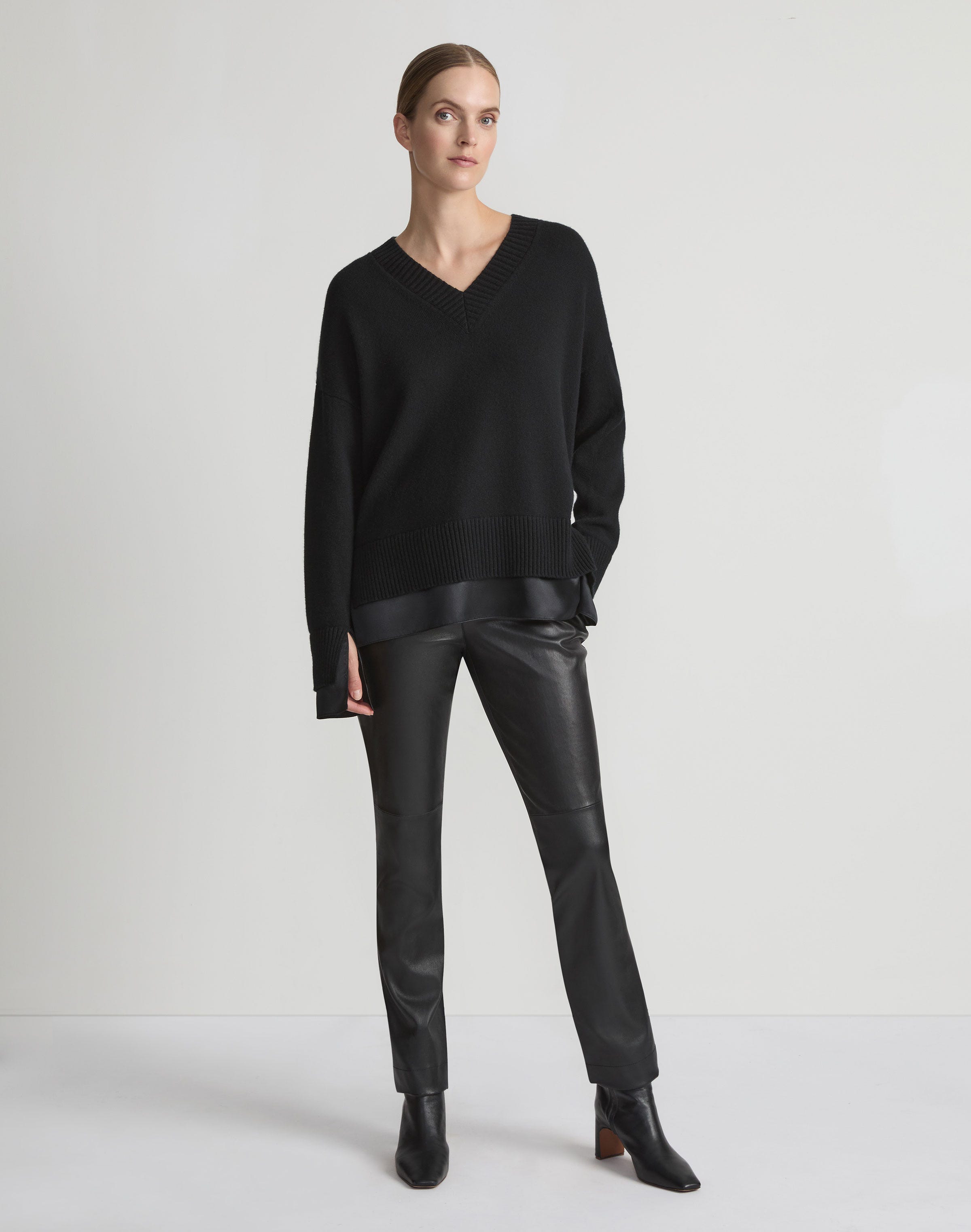 LAFAYETTE 148 NEW YORK Nappa Leather Mid-Rise Ankle Pants