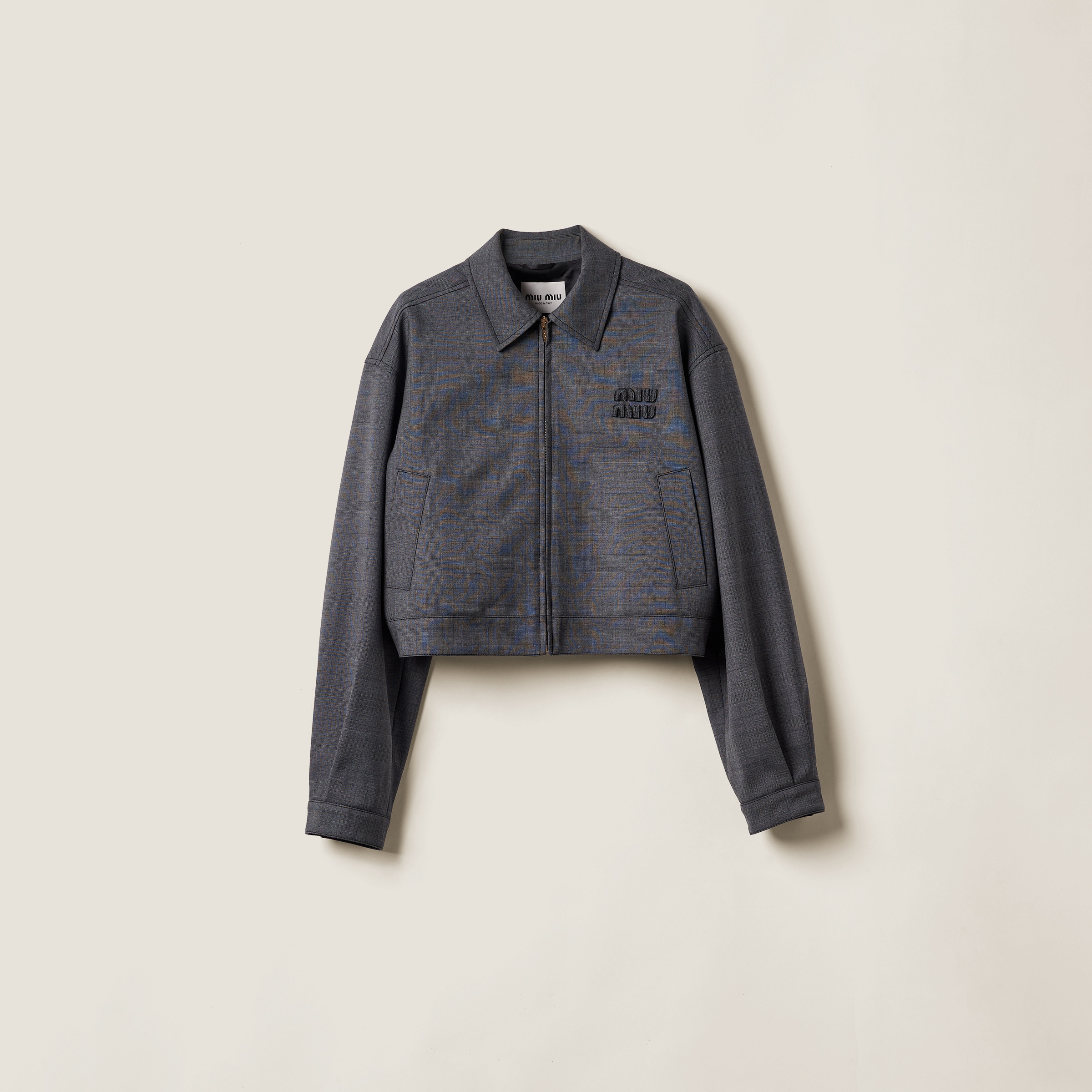 Miu Miu Prince Of Wales Check Blouson Jacket - Slate Gray 