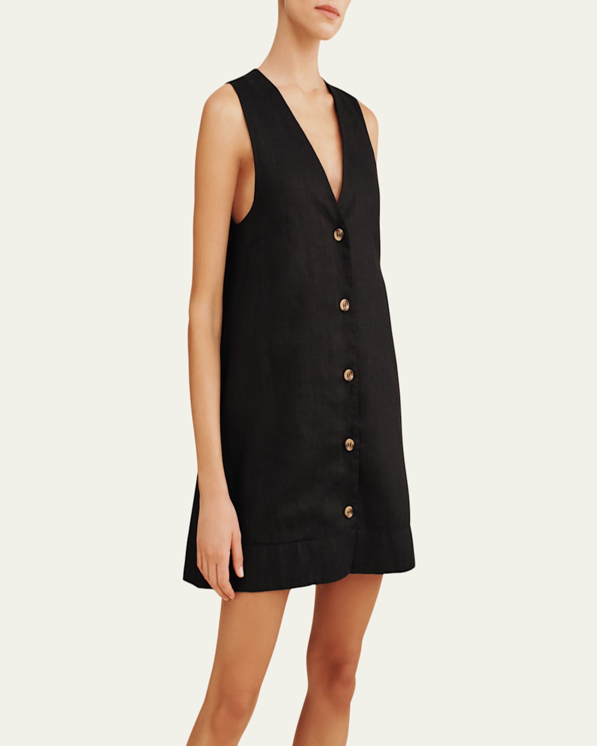 Posse Nancy Sleeveless Linen Mini Dress In Black | Editorialist