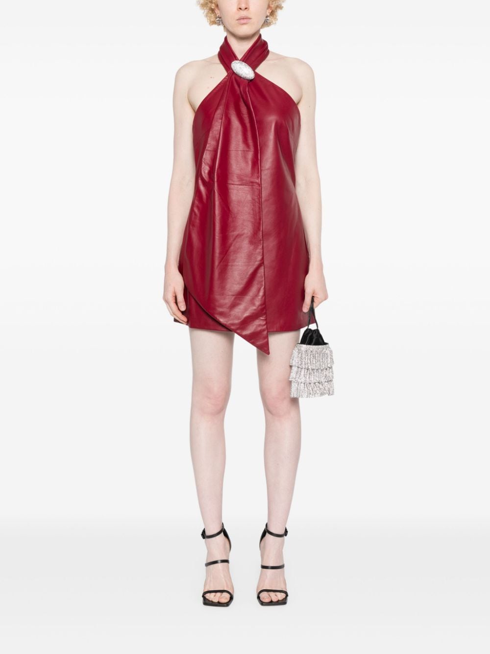 strapless open back dress Betsy & Adam Metallic Halter Gown - Jade main image 0