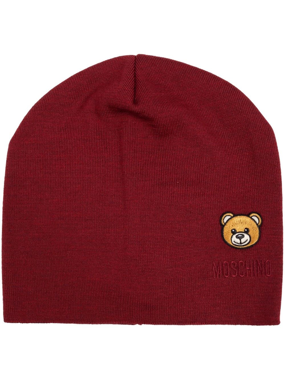 Moschino Teddy Bear-Patch Wool Beanie - Red | Editorialist display picture 1