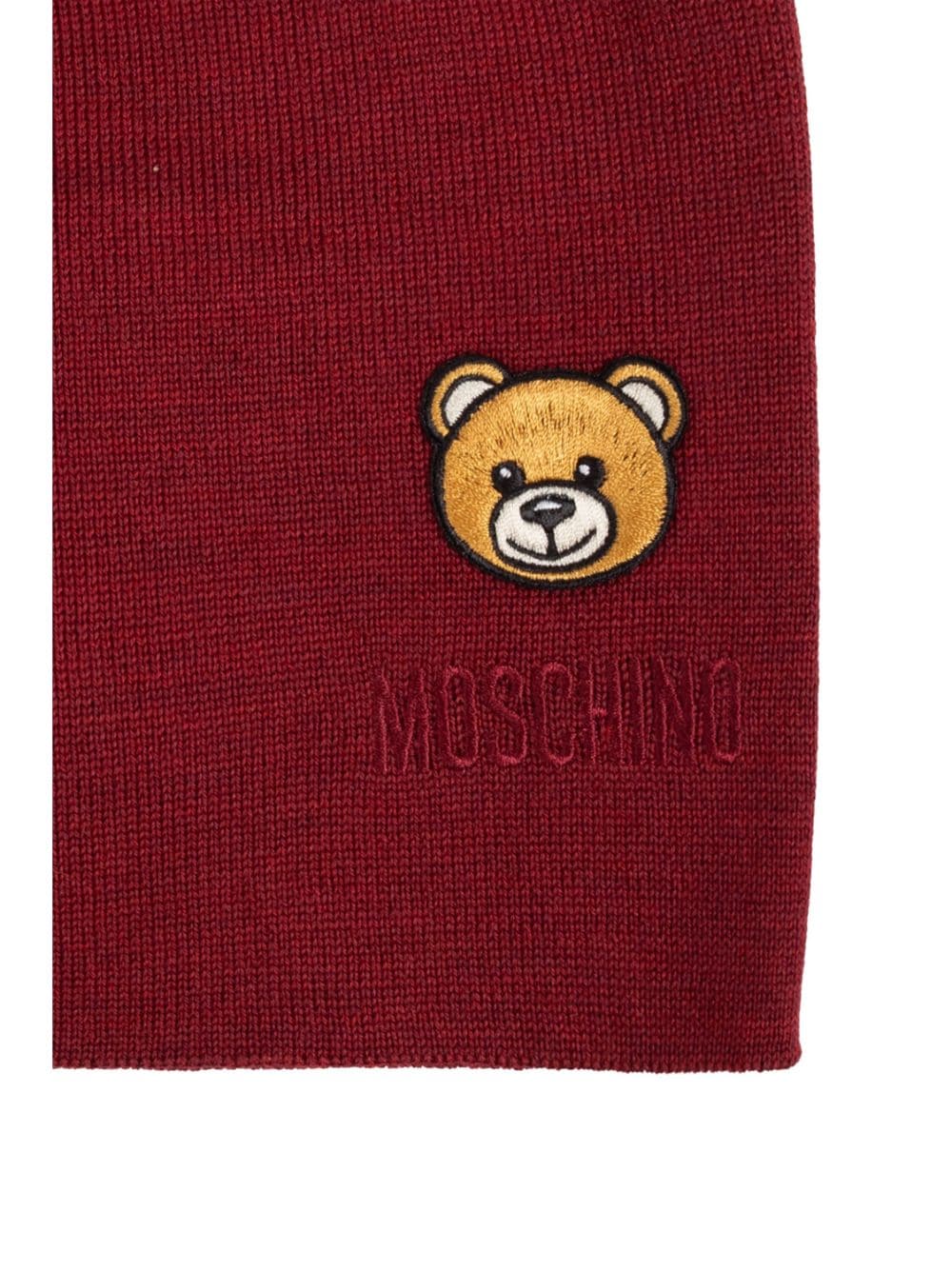 Moschino Teddy Bear-Patch Wool Beanie - Red | Editorialist display picture 3