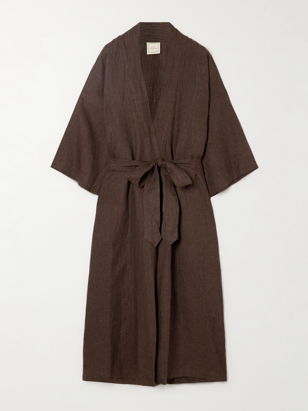 Deiji Studios Striped Linen Robe In Brown - 30% Off | Editorialist