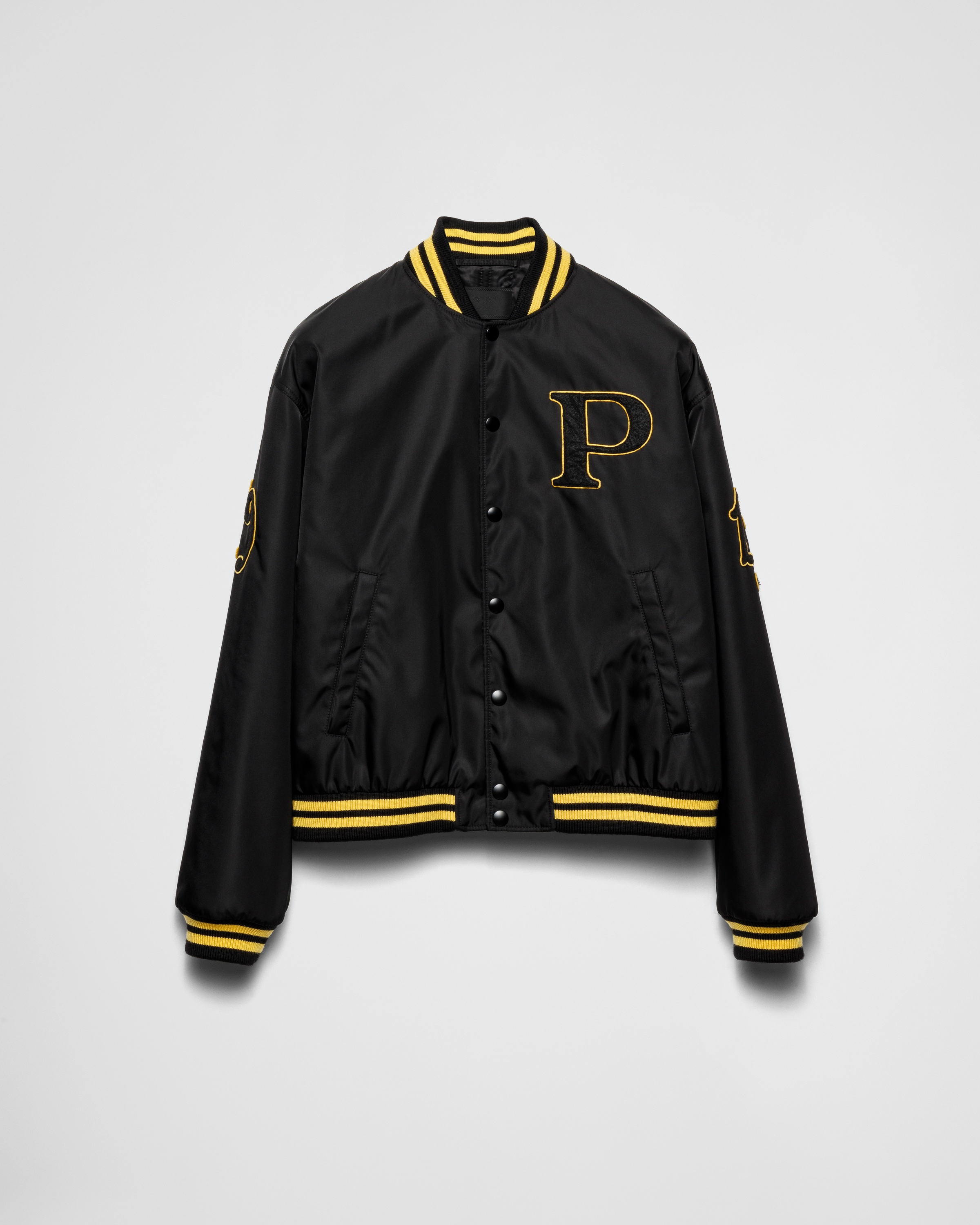 Prada Re-Nylon Bomber Jacket With Patch - Black | Editorialist